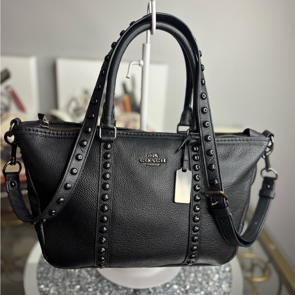 Coach | Bags | Coach 25 Central Lacquer Rivets Pebbled Leather Satchel ...